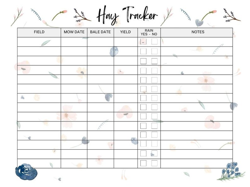 Hay Tracker | Navy and Blush Floral Yield Tracker | Farm Planner - Etsy