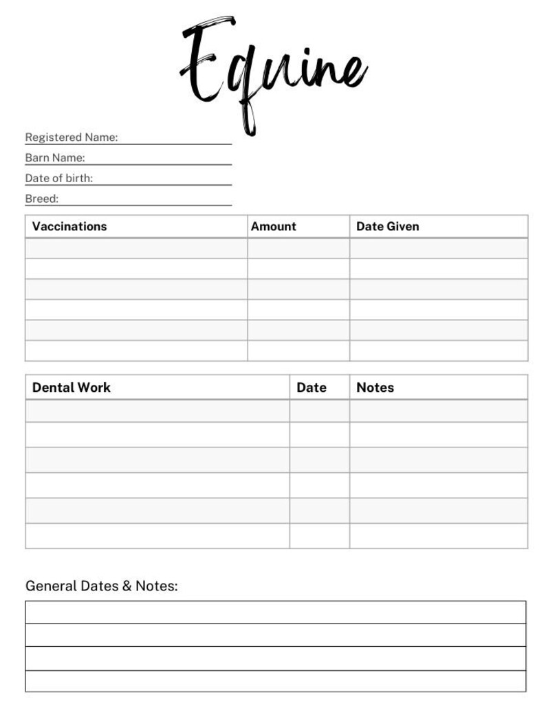 FILLABLE Farm Planner for Equine Records | Farrier Records, Foaling ...