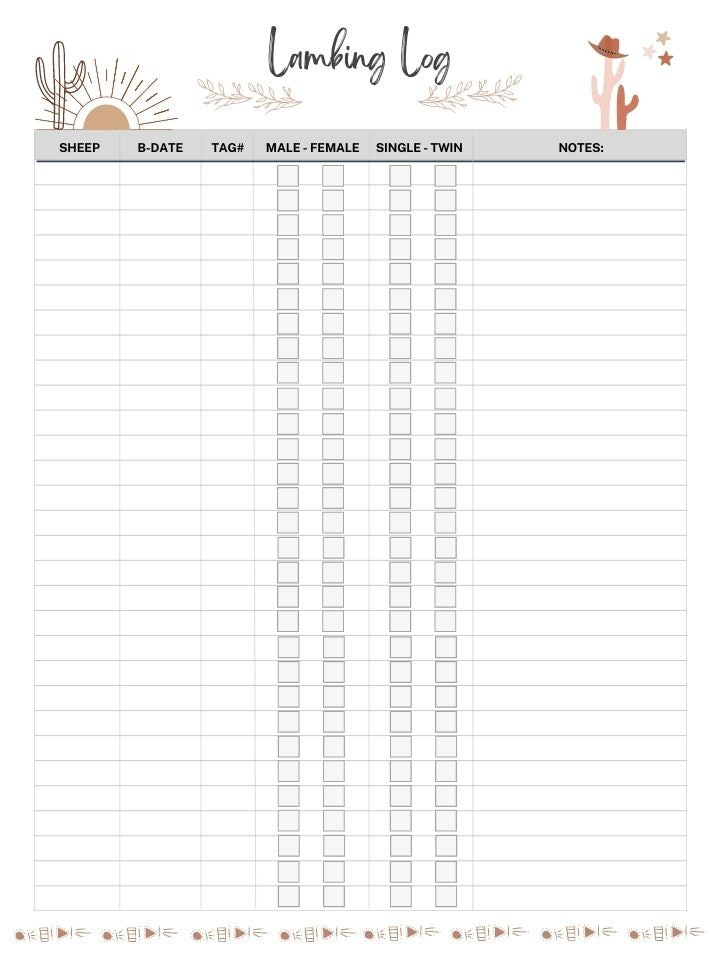 Sheep Farm Records Planner | WESTERN BOHO | Farm Planner Including ...