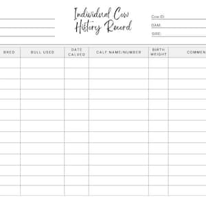 Cattle Record | Bull, Cow and Calf Record Sheet | Vaccine, Birthdate ...
