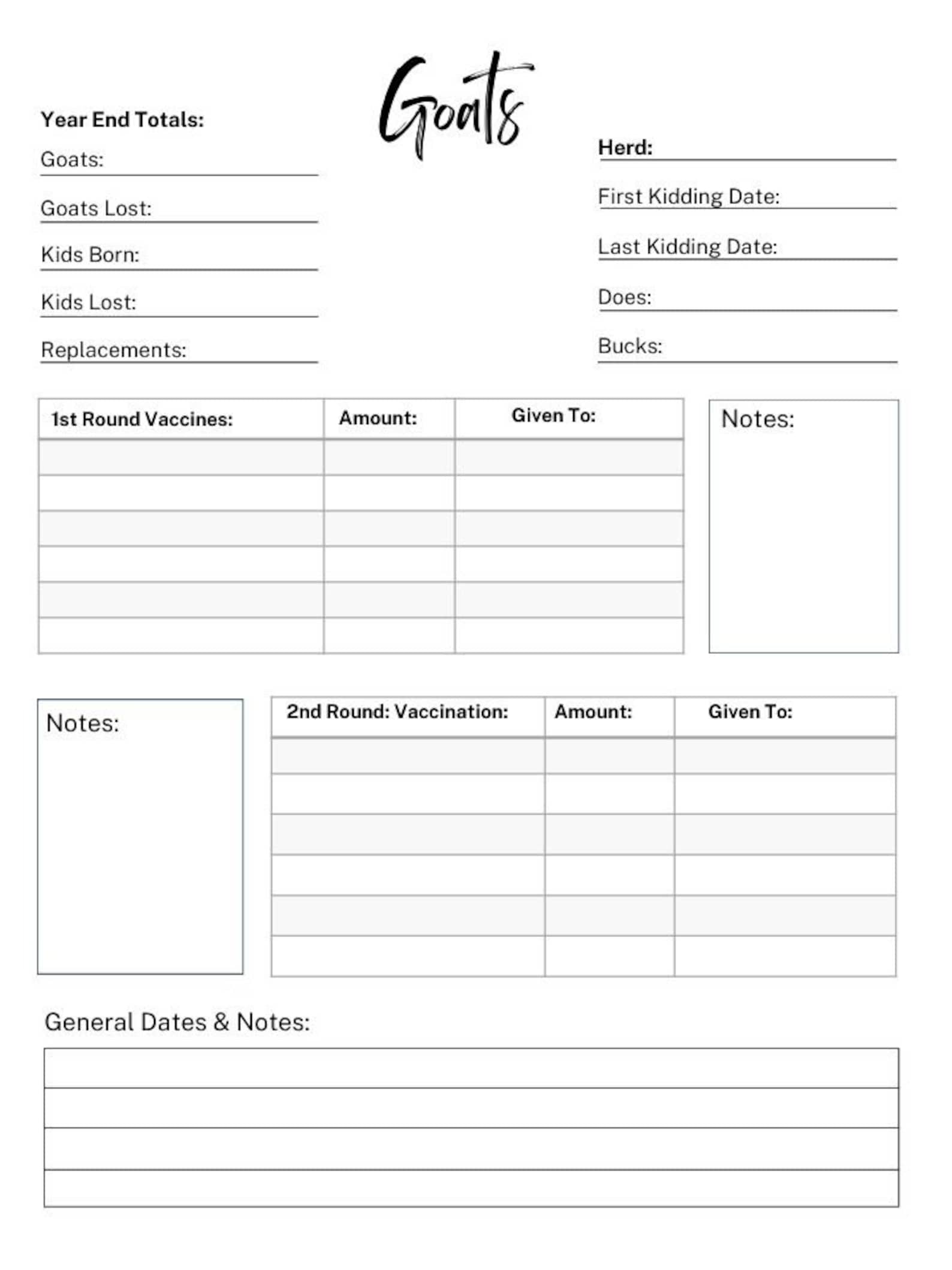 FILLABLE Farm Planner for Goat Records | Planner Includes Kidding ...