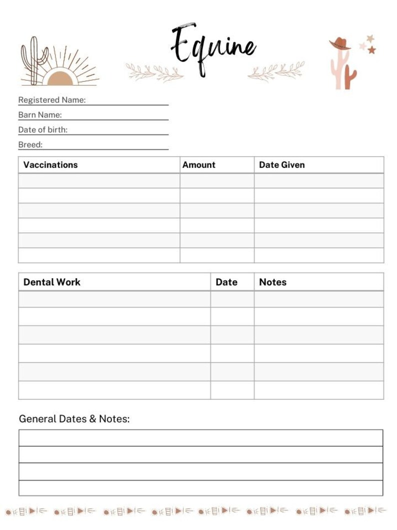 Farm Planner for Equine Records | Western Boho Design | Farrier Records ...