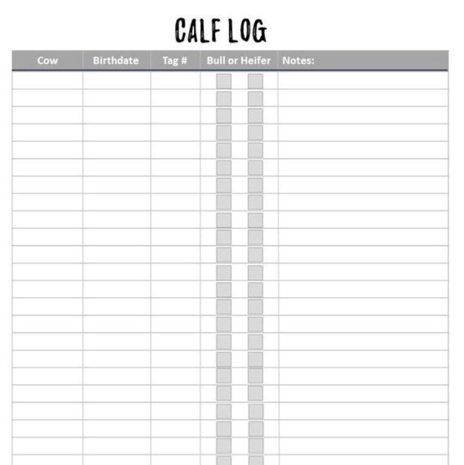 Calf Log | Cattle Records Farm Planner - Etsy