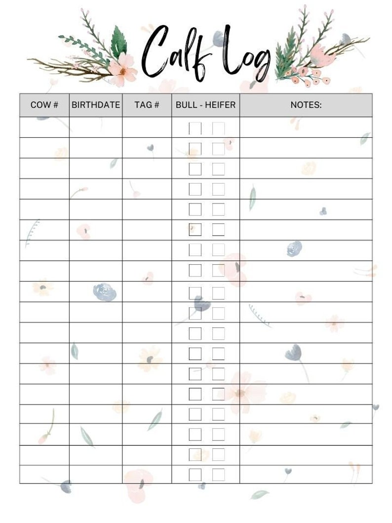 Calf Log | Cattle Records Farm Planner | Navy and Blush Floral - Etsy