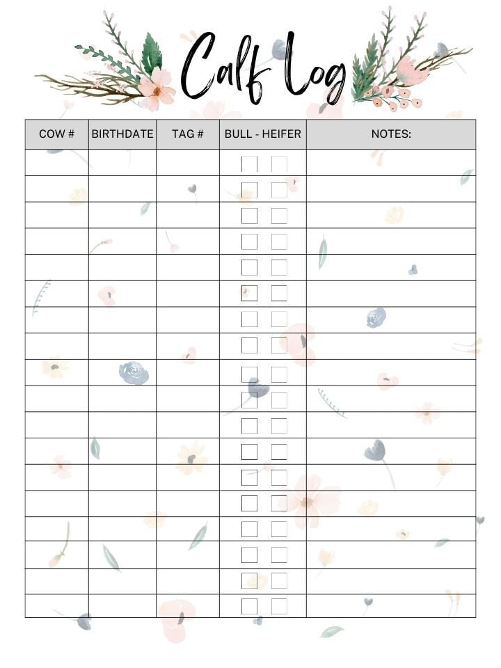 Calf Log | Cattle Records Farm Planner | Navy and Blush Floral - Etsy