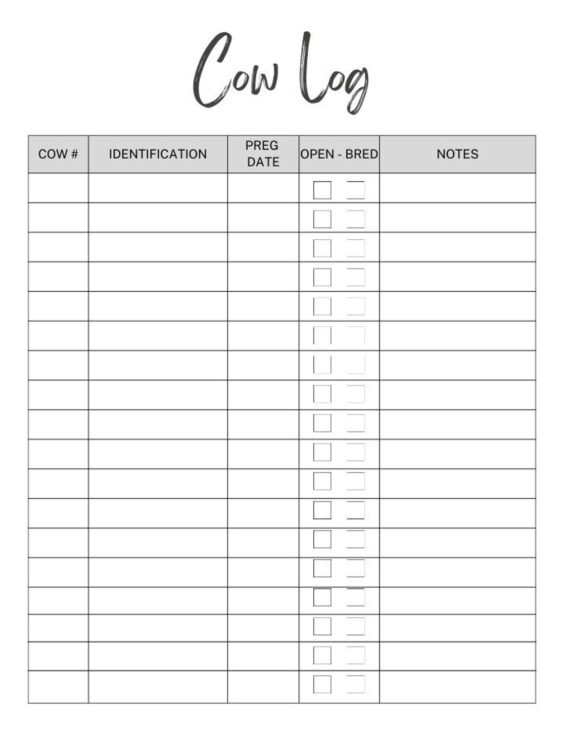 FILLABLE Farm Planner for Cattle Records | |calving, Sales, Year ...