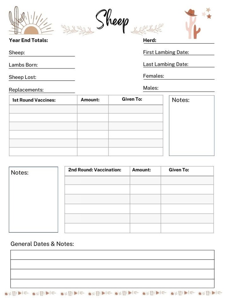 Sheep Farm Records Planner | WESTERN BOHO | Farm Planner Including ...