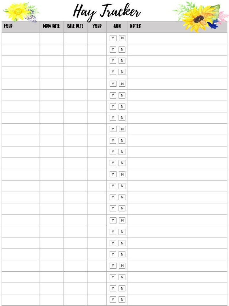Hay Tracker | Sunflower Yield Tracker | Farm Planner - Etsy
