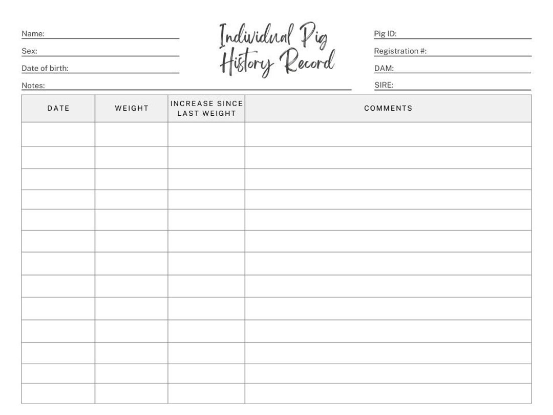 FILLABLE Hog Pack | Farm Planner | Litter Record, Sow Production ...