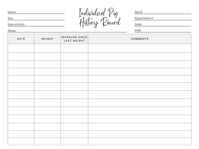FILLABLE Hog Pack | Farm Planner | Litter Record, Sow Production ...