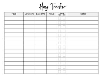 FILLABLE Hay Tracker | Yield Tracker | Farm Planner - Etsy
