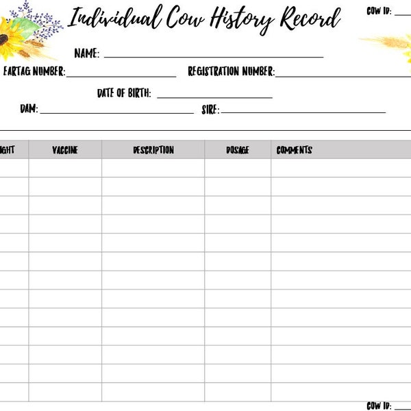 Cattle Record Sheet - Etsy