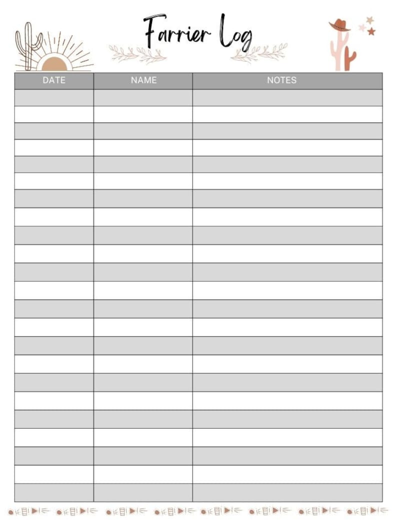 Farm Planner for Equine Records | Western Boho Design | Farrier Records ...