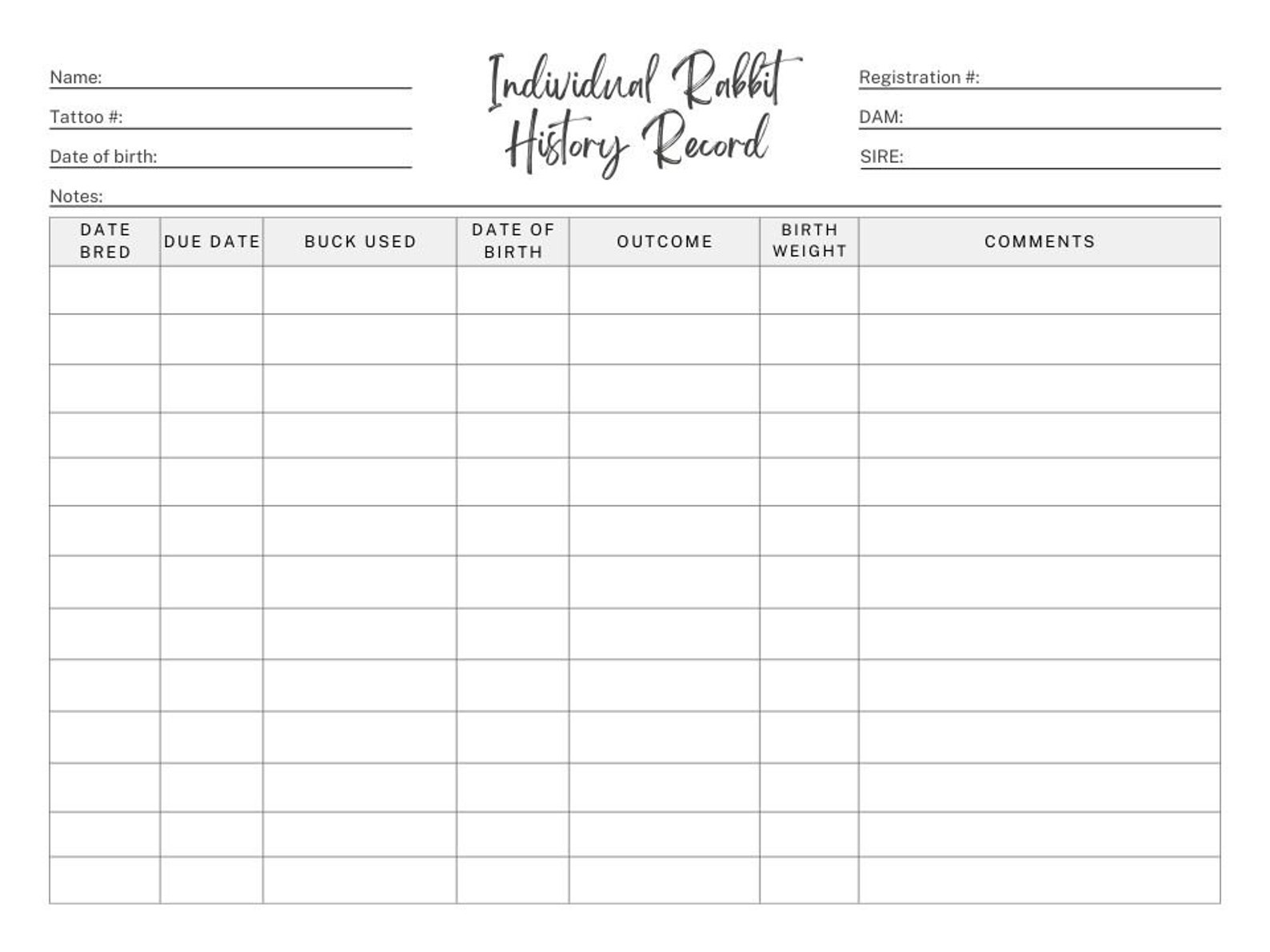 Rabbit Record Keeper | Farm Planner | Kindling Log, Month Overview ...