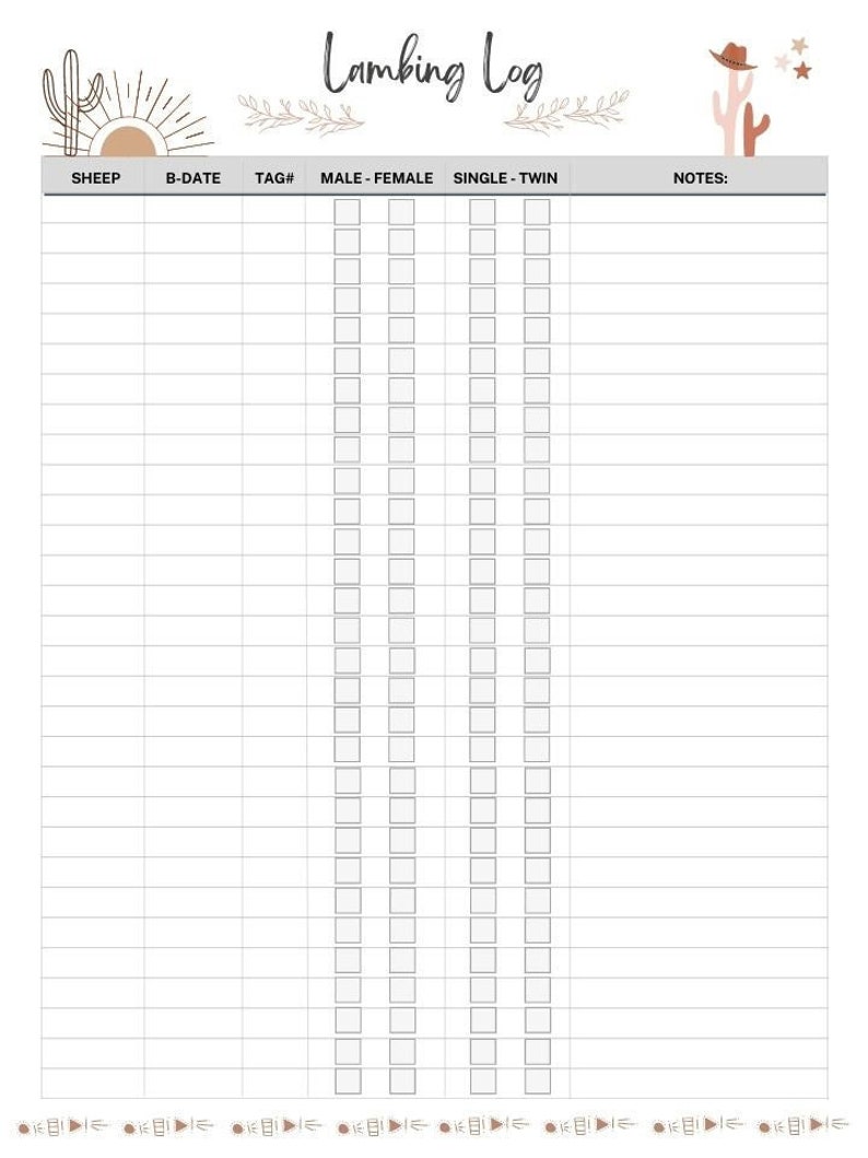 Lambing Log | Sheep Records Farm Planner | Western Boho - Etsy