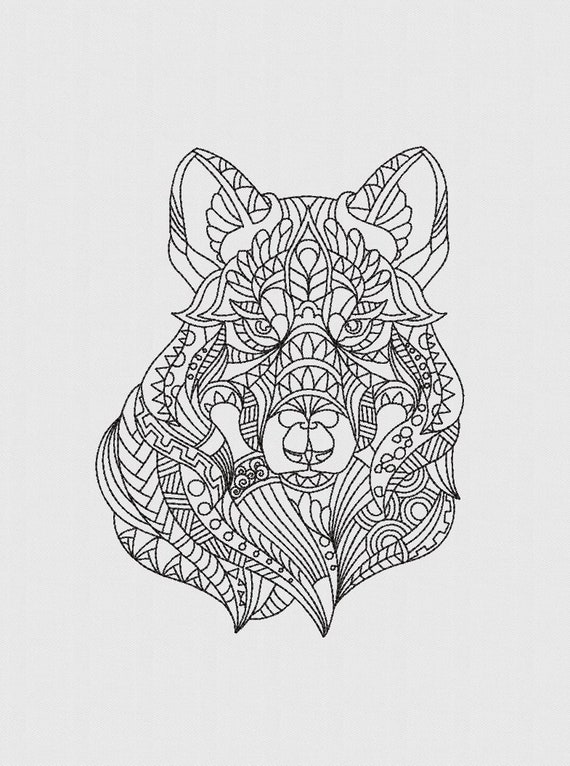 Wolf Zentangle Machine Embroidery Design 9 Formats - Etsy
