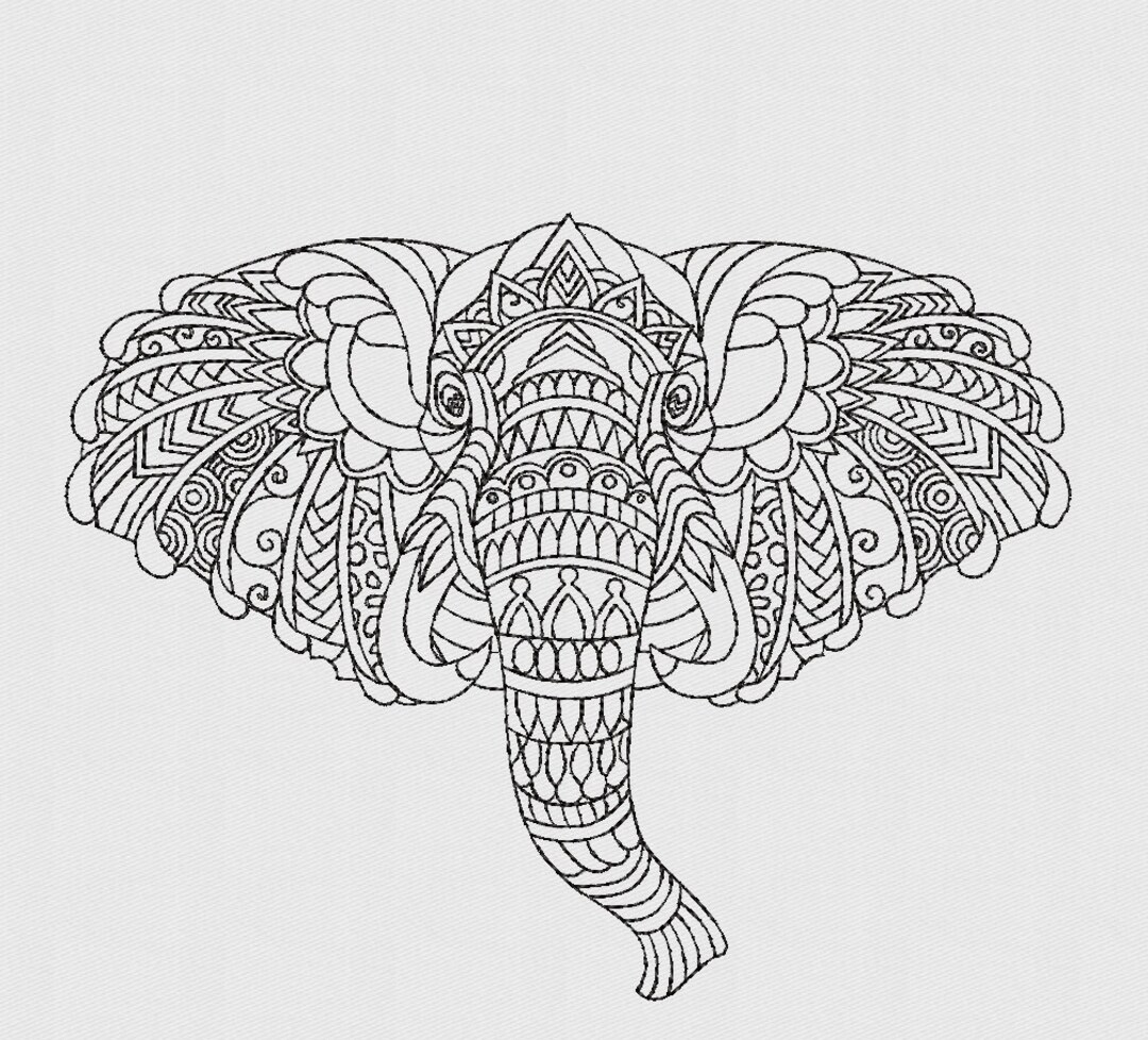 Elephant Head Zentangle - Machine Embroidery Design - 9 Formats ...