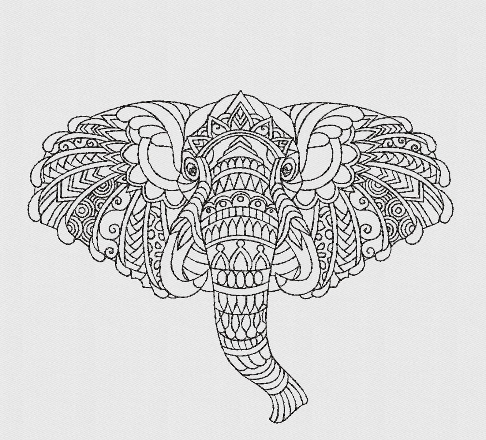 Elephant Head Zentangle Machine Embroidery Design 9 Formats Instant ...