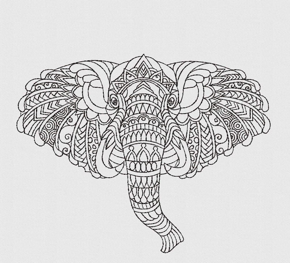 Elephant Head Zentangle Machine Embroidery Design 9 Formats Instant ...