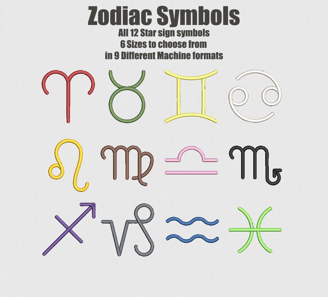 Zodiac Astrology Sign Symbols - Machine Embroidery Designs - 7 Sizes ...