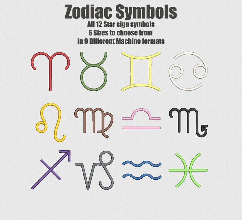 Zodiac Astrology Sign Symbols Machine Embroidery Designs 7 - Etsy