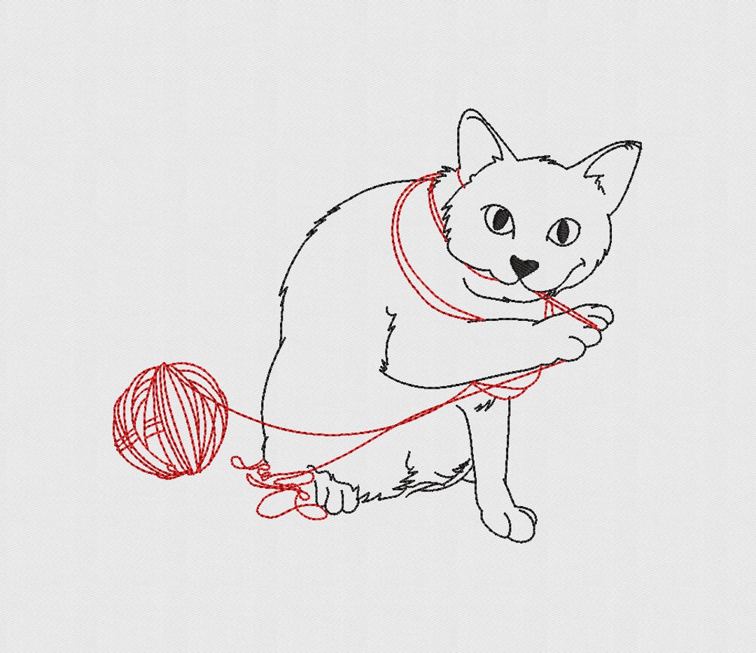 Cat With Yarn - Machine Embroidery Design - 4 Sizes - 9 Formats ...