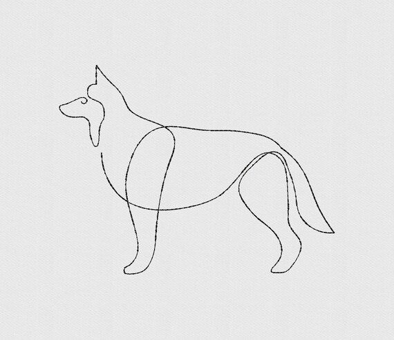 Husky Doodle Single Line Art Style Machine Embroidery | Etsy