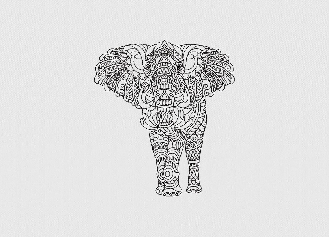 Elephant Zentangle - Machine Embroidery Design - 9 Formats - Instant ...