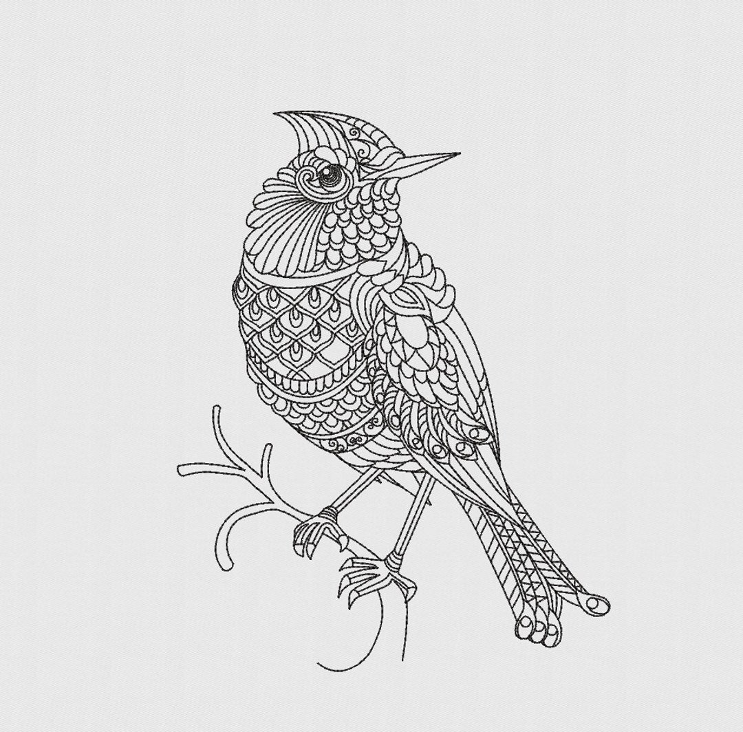 Cardinal Zentangle - Machine Embroidery Design - 9 Formats - Instant ...