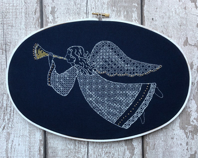 Blackwork Angel Cross Stitch Pattern by Fiona Baker | Etsy