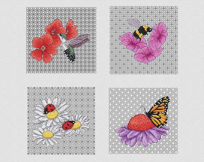 Blackwork Floral Cross Stitch Patterns - by Fiona Baker | Instant ...