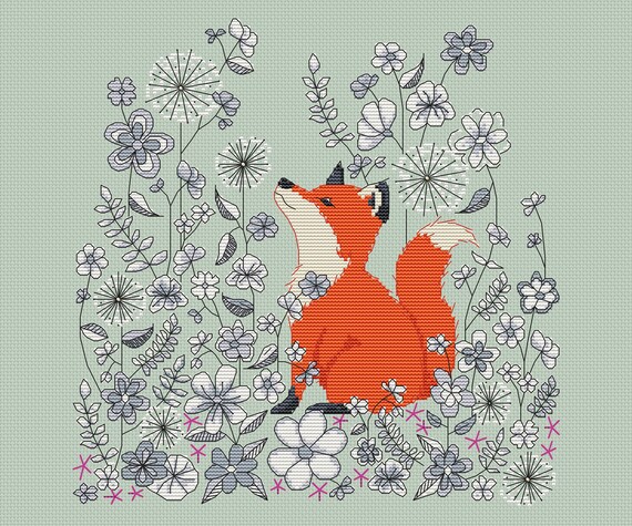 Floral Fox Cross Stitch Pattern by Fiona Baker Instant - Etsy