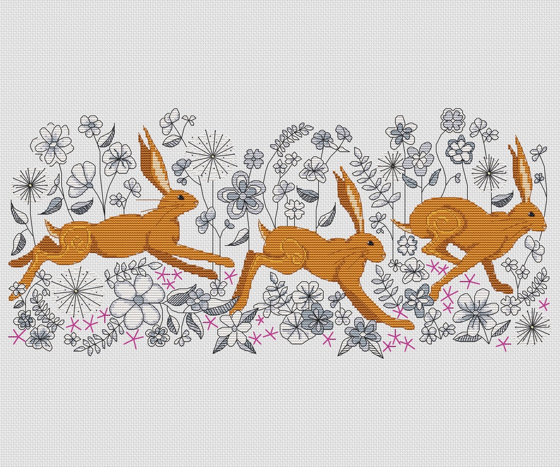 Running Hares Cross Stitch Pattern by Fiona Baker Instant - Etsy UK