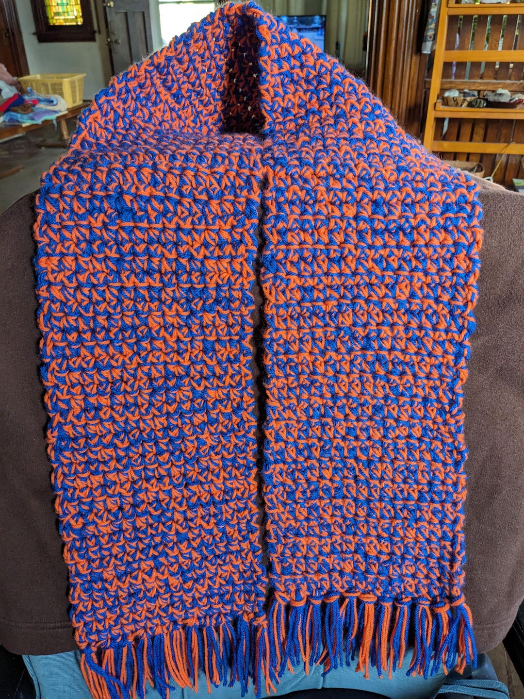 Orange Blue Illini Chicago Bears Handmade Crochet Scarf 53" X 6.5 ...