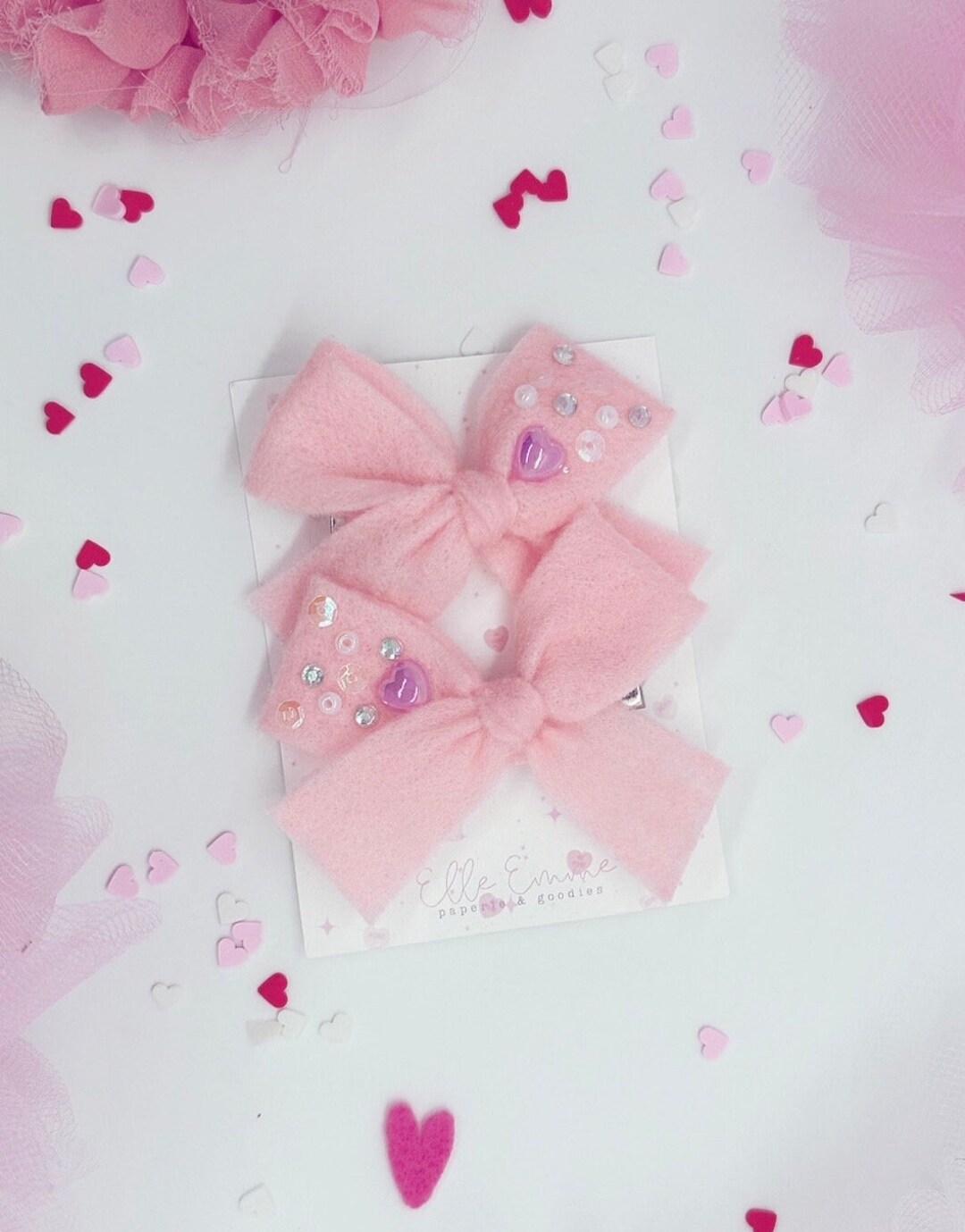 Pink Heart Hair Bows, Valentines Day Hair Bows, Pink Valentine Bows ...