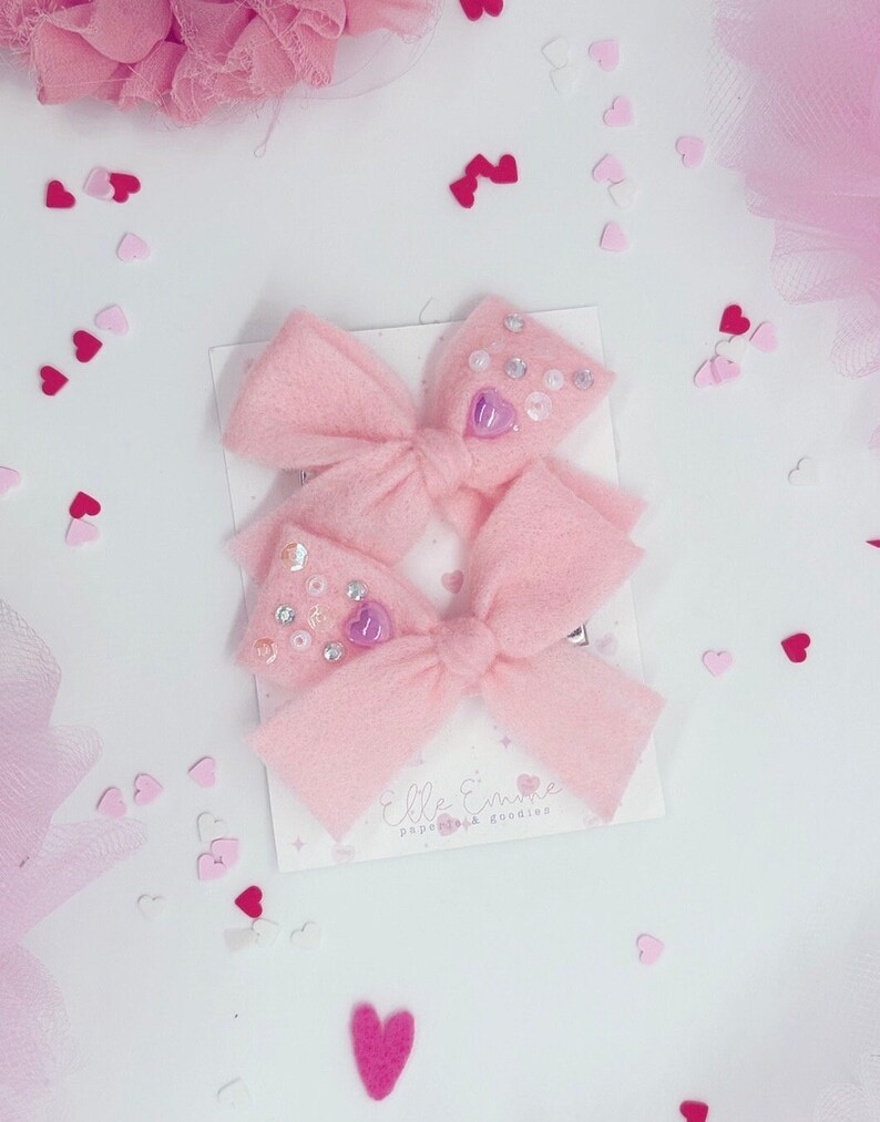 Pink Heart Hair Bows, Valentines Day Hair Bows, Pink Valentine Bows ...