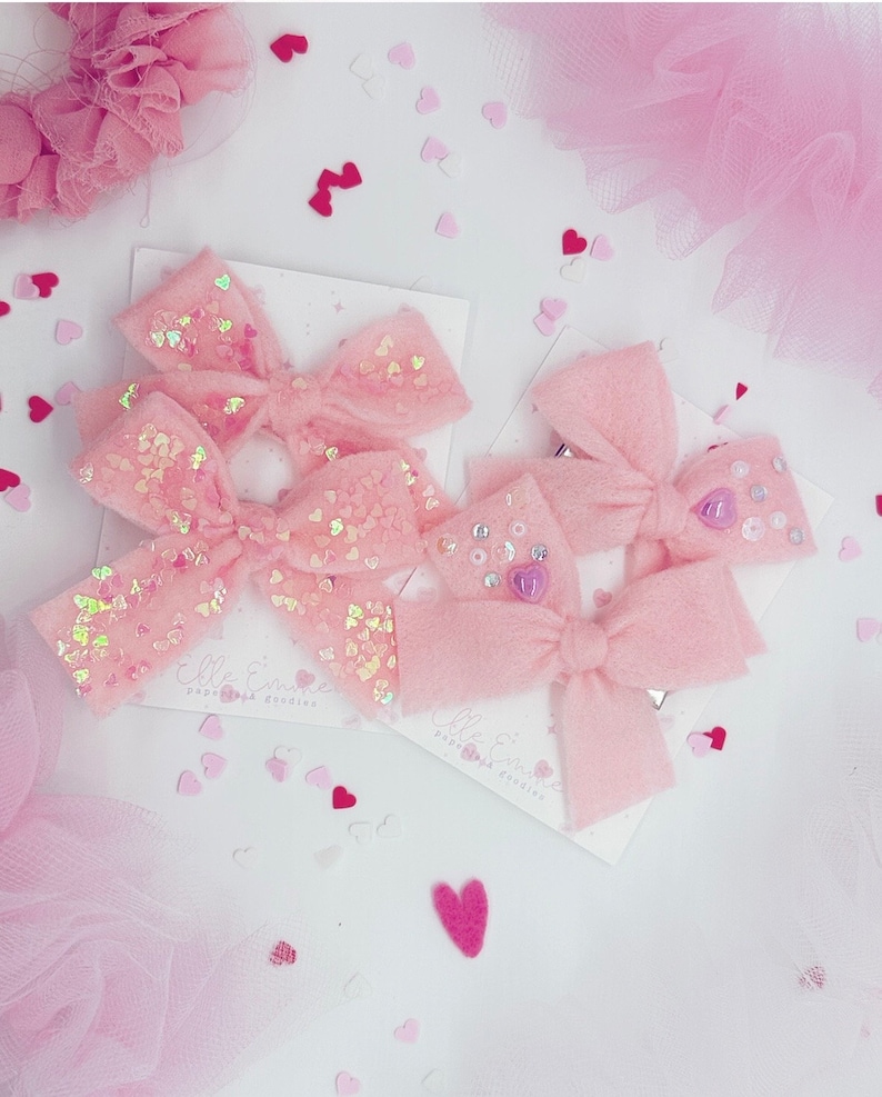 Pink Heart Hair Bows, Valentines Day Hair Bows, Pink Valentine Bows ...