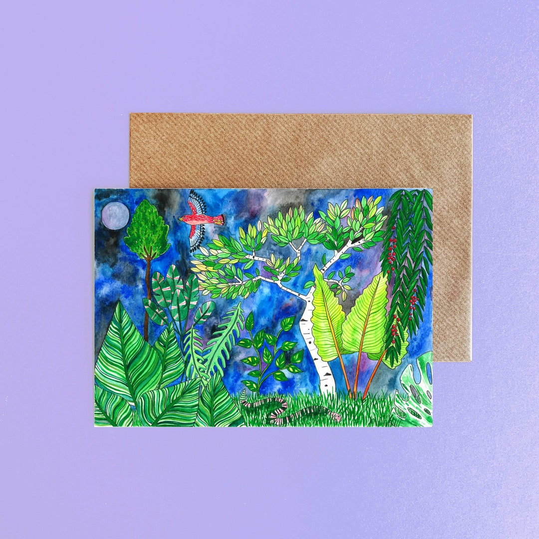 Jungle Card Tropical Card Watercolour Card Illustrated - Etsy