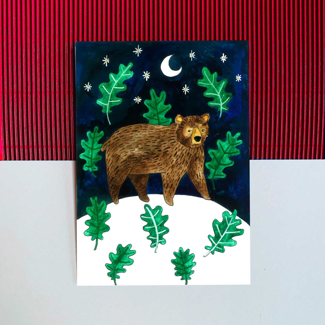 Little Brown Bear Card, Watercolour Wildlife Card, Illustrated ...