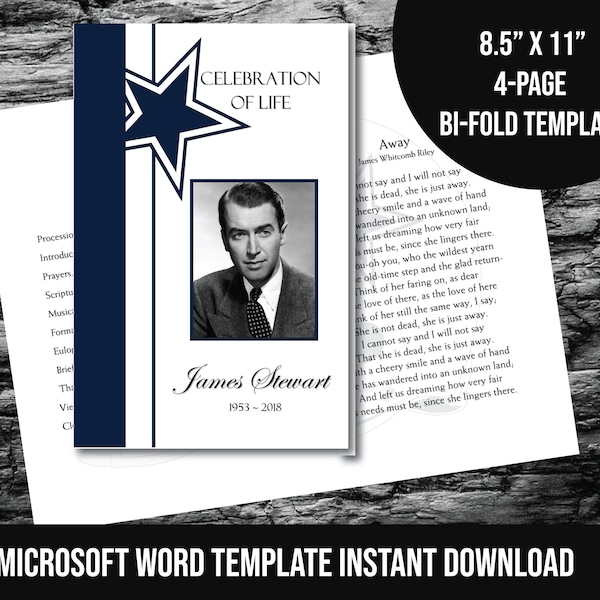 Blue Trifold Funeral Program Template - Etsy