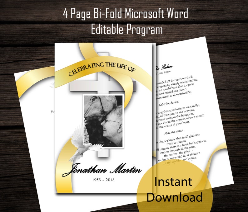 Funeral Program Template Cross Gold Ribbon Dove Memorial - Etsy