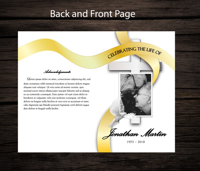 Funeral Program Template Cross Gold Ribbon Dove Memorial - Etsy