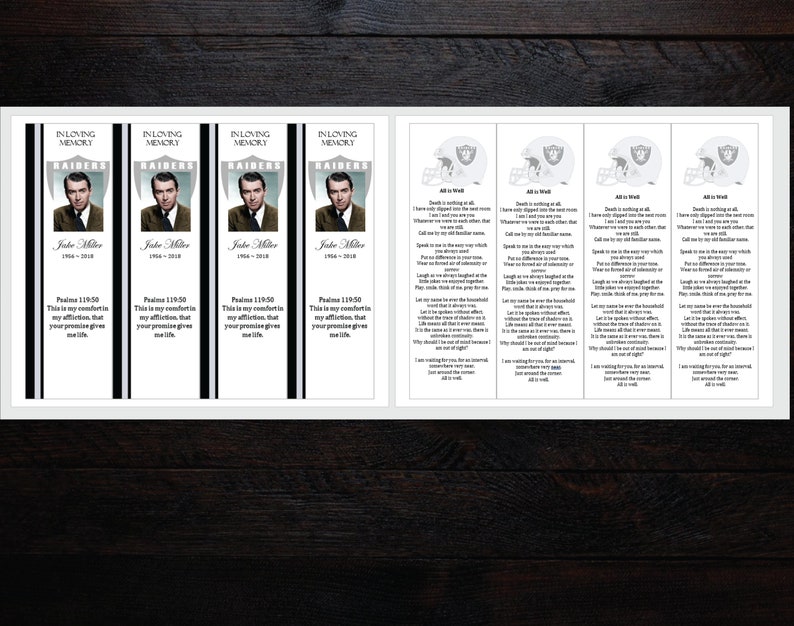 Funeral Bookmark Template Oakland Raiders Memorial Bookmark Program ...