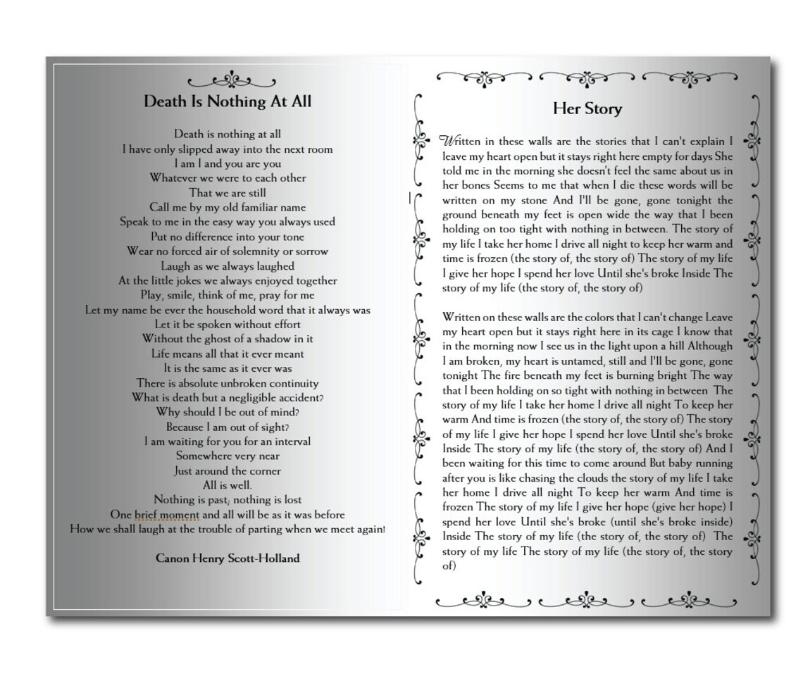 Simple Silver Black and White Funeral Program Template | Etsy