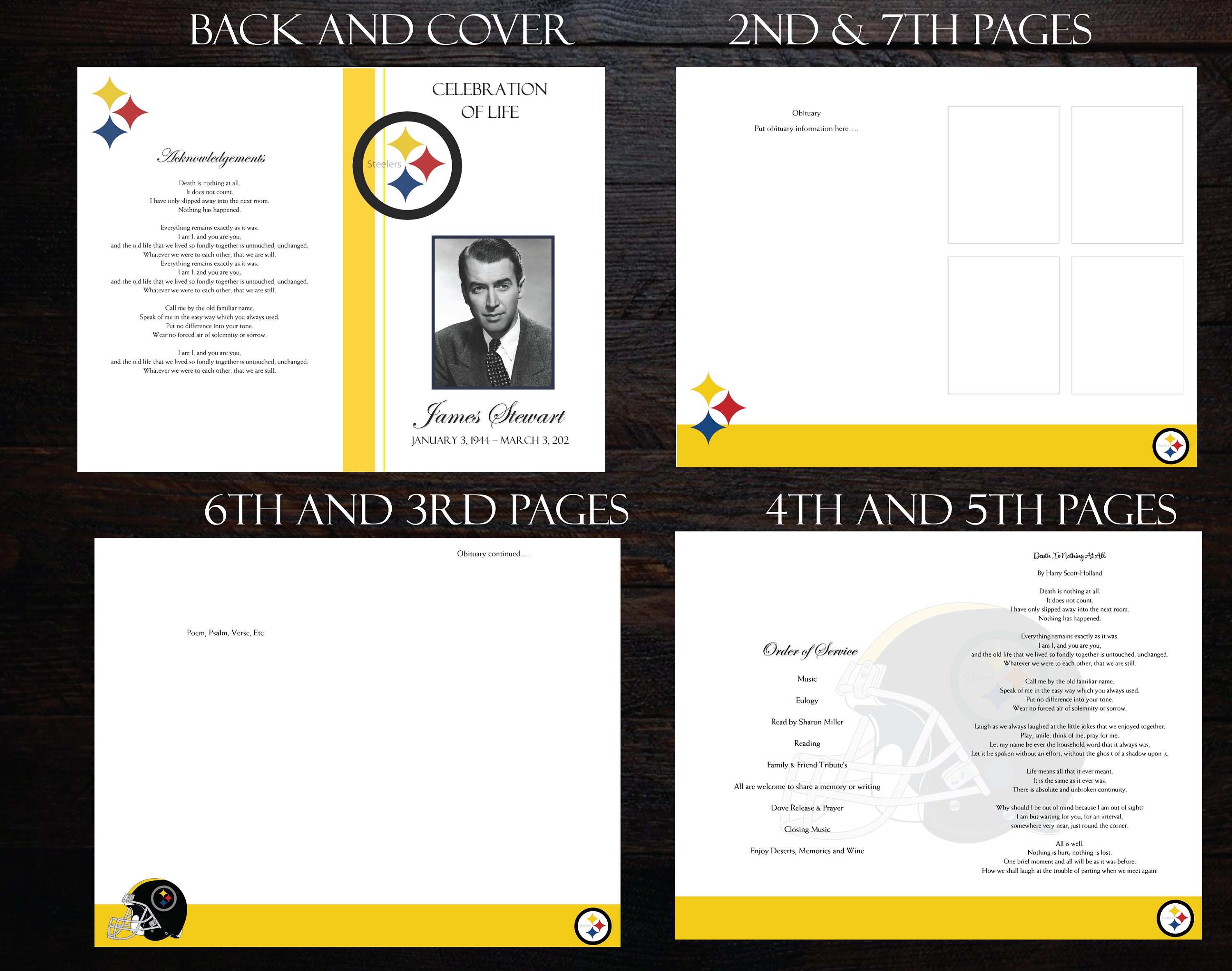 Pittsburgh Steelers Fan 8 Page Funeral Program Template Gedenkprogramm ...