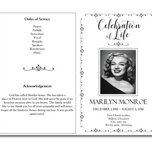 Simple Black and White Funeral Program Template Memorial - Etsy