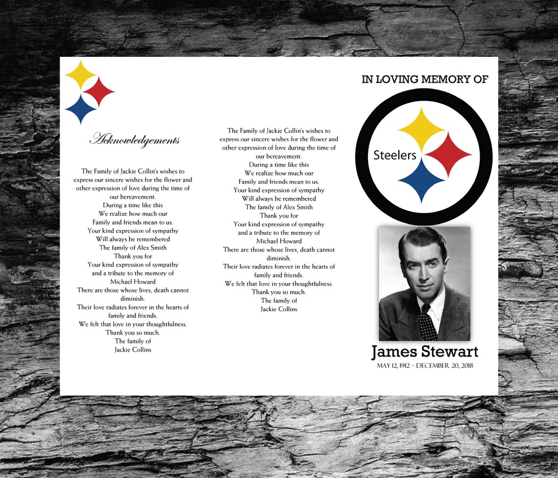 Tri Fold 8.5 X 11 Funeral Program Template Pittsburgh Steelers Fans ...