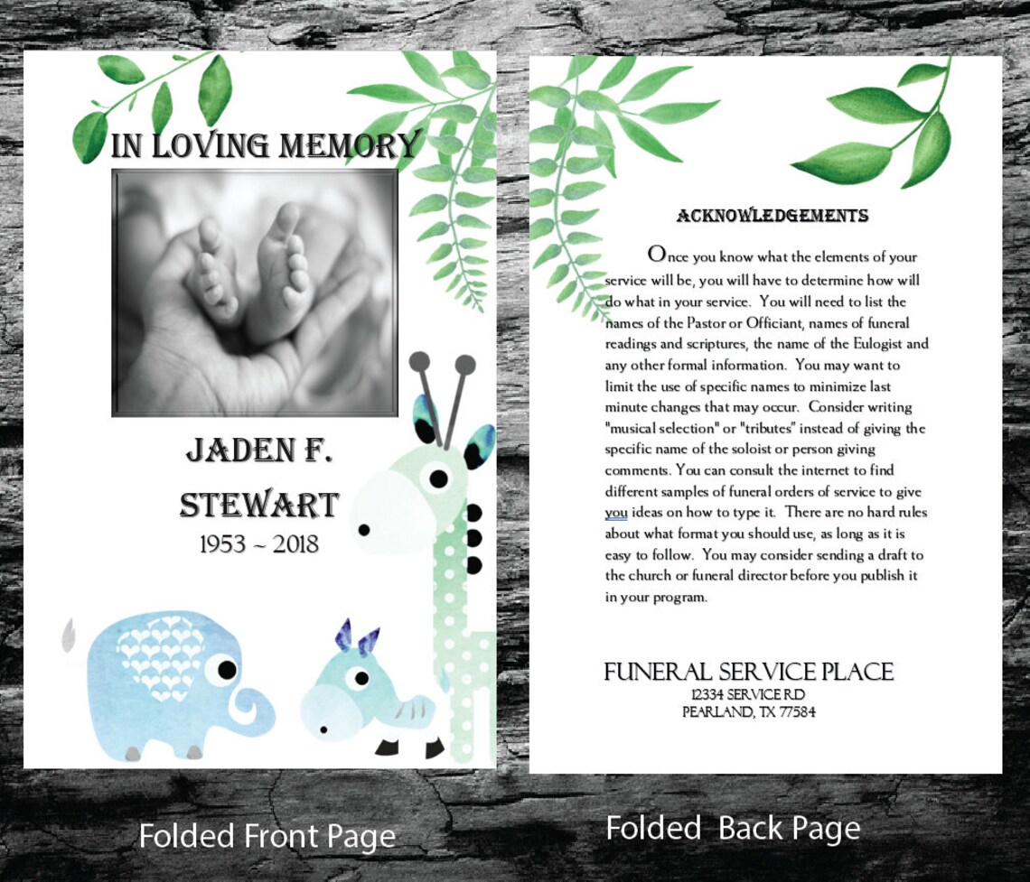 Funeral Program Template Baby Funeral Program Printable - Etsy