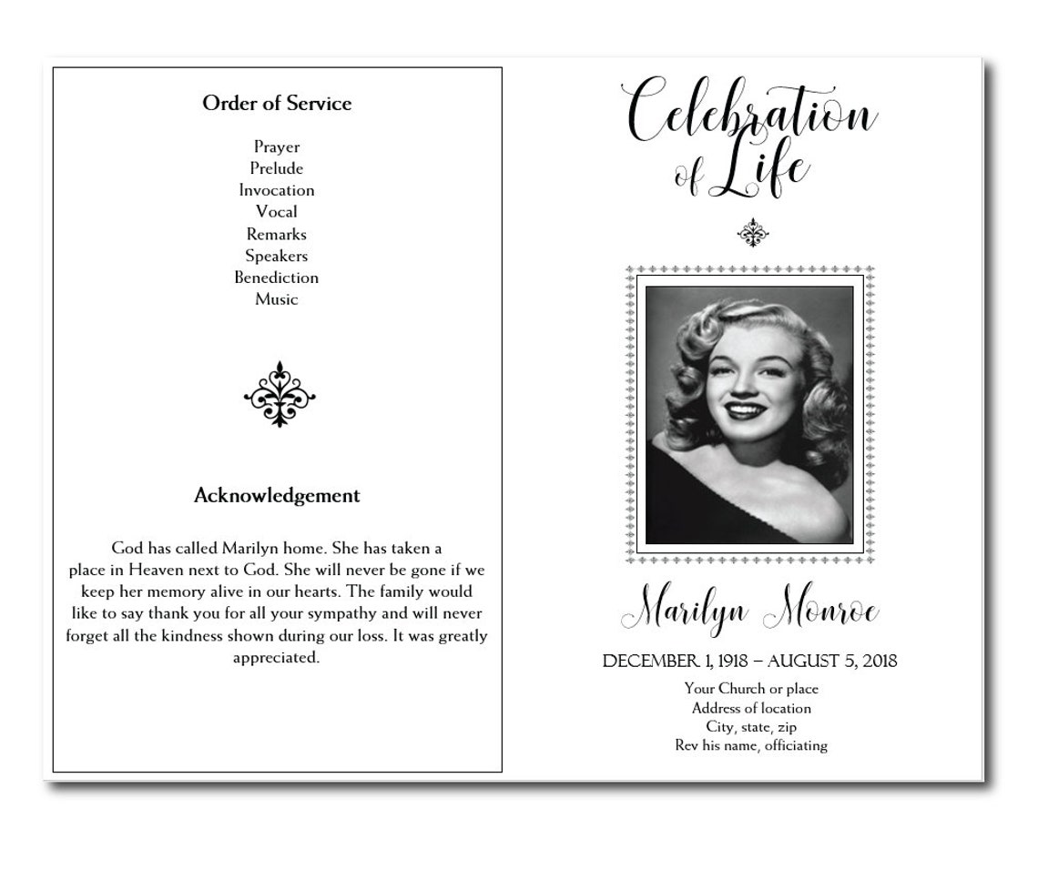 Simple Black and White Funeral Program Template Memorial | Etsy