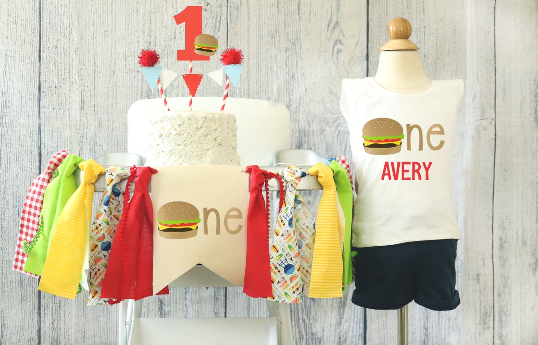 Summer Cookout High Chair Banner Burger 1st Birthday Decoration BBQ ...